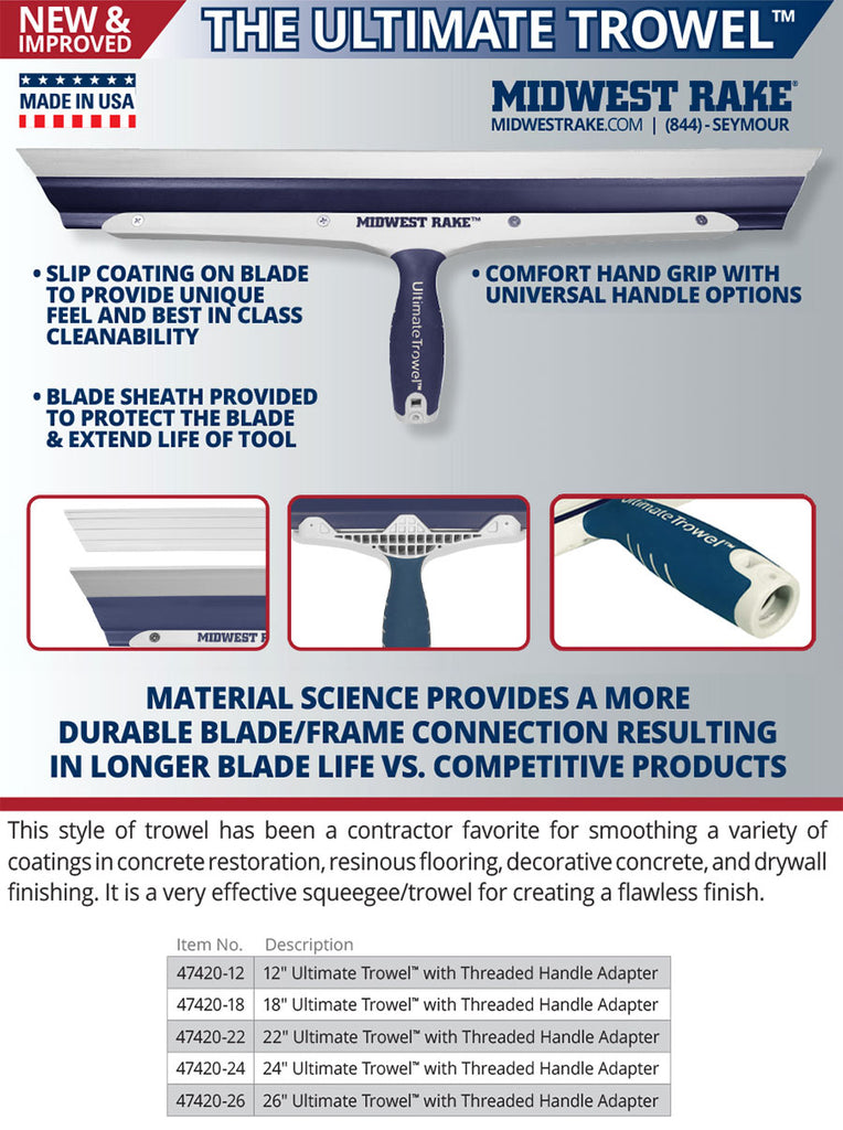Midwest Rake 18" Ultimate Trowel with Threaded Handle Adapter ...